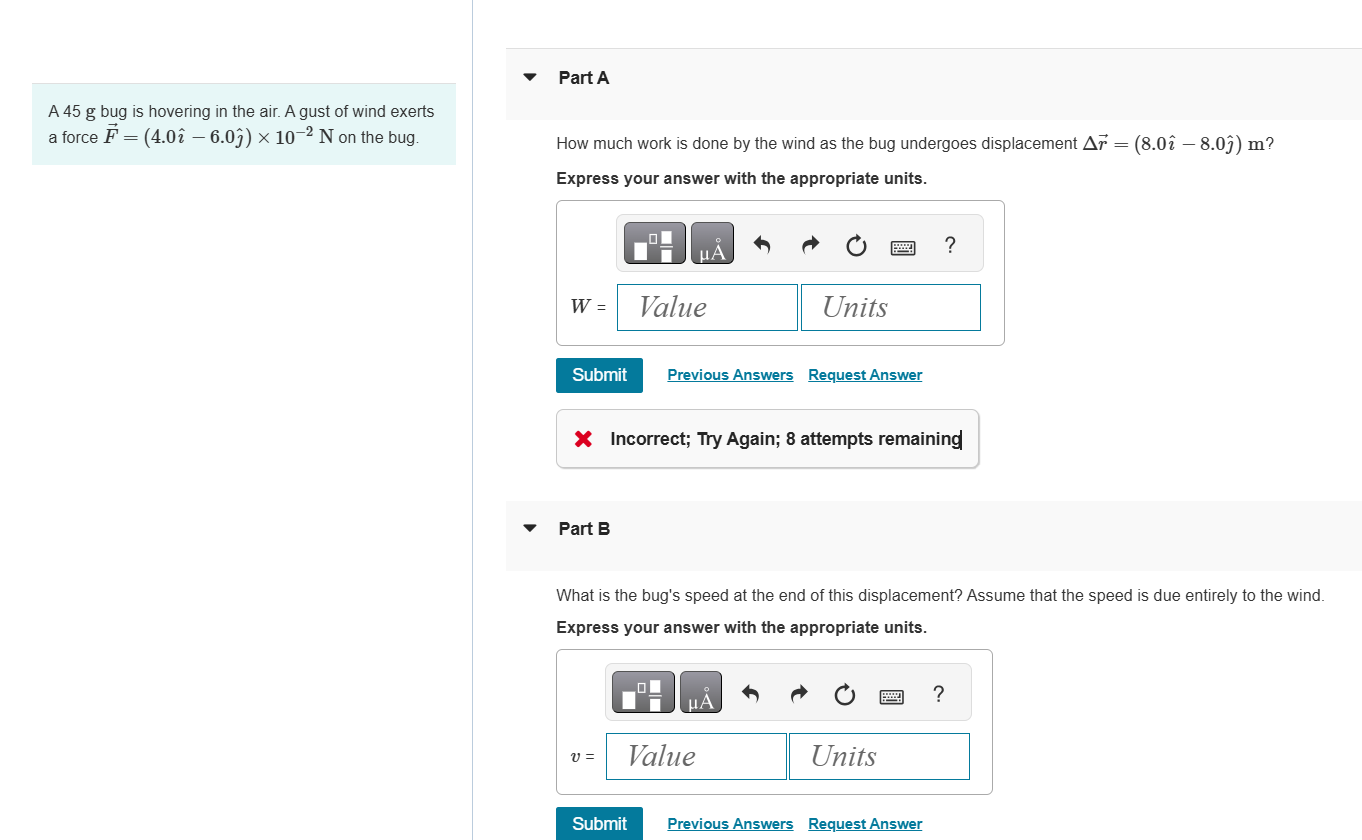Solved A 45 g ﻿bug is ﻿hovering in ﻿the air. A gust of ﻿wind | Chegg.com