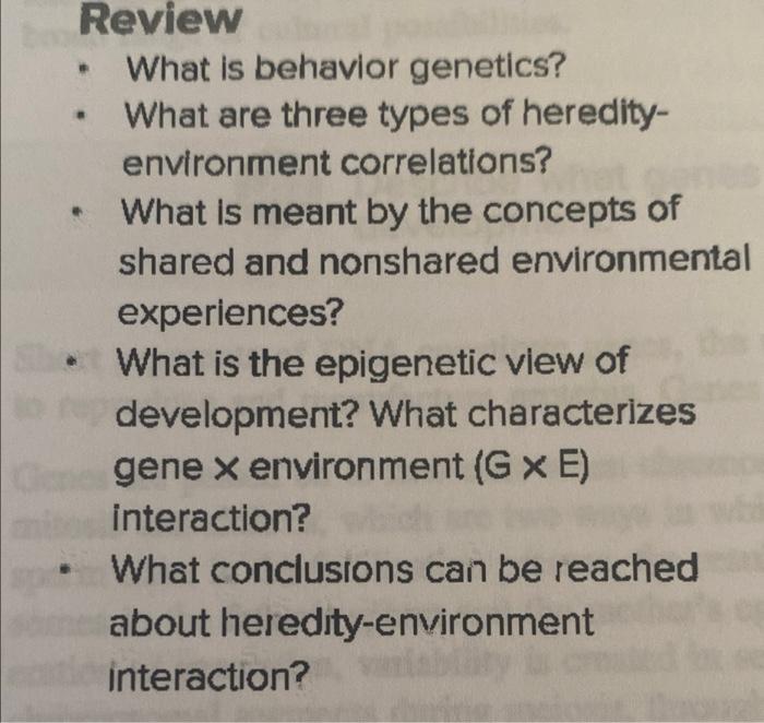 Solved Review What is behavior genetics? What are three | Chegg.com