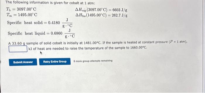 Solved The following information is given for cobalt at 1 | Chegg.com