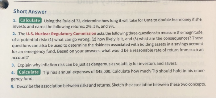 Solved Short Answer 1. Calculate Using the Rule of 72, | Chegg.com