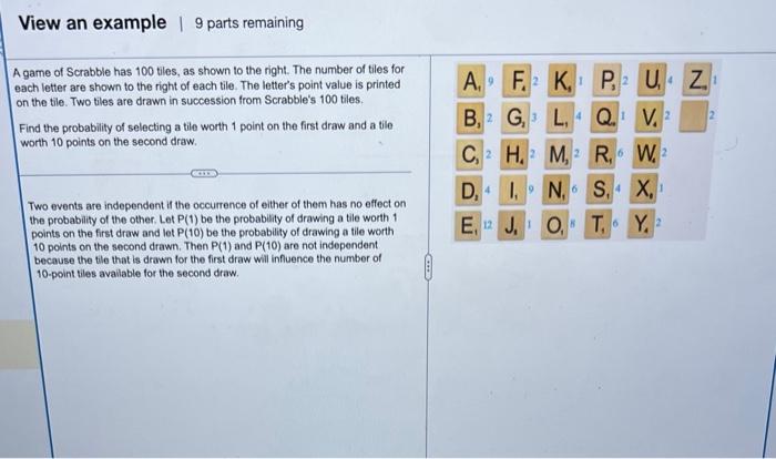 Solved A game of Scrabble has 100 tiles, as shown to the | Chegg.com