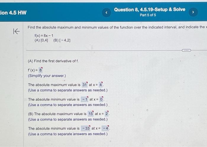 Solved Find the absolute maximum and minimum values of the | Chegg.com