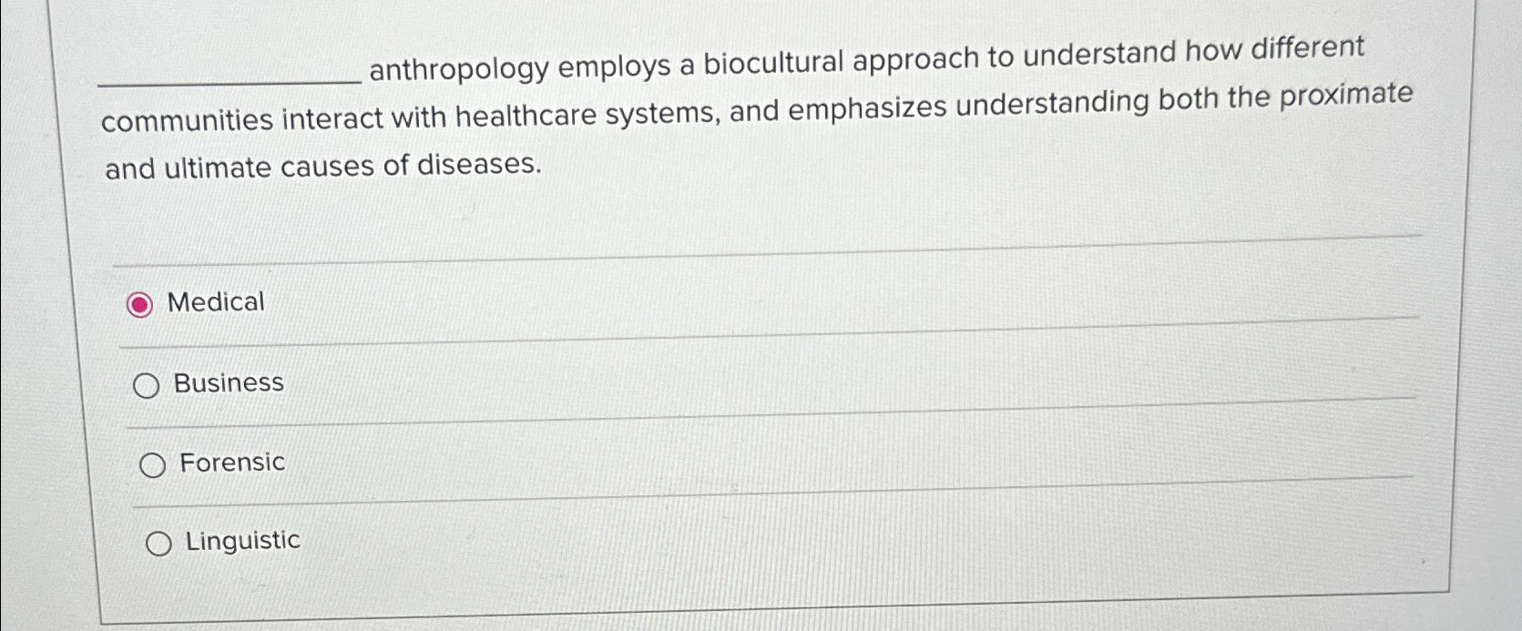 Solved anthropology employs a biocultural approach to | Chegg.com