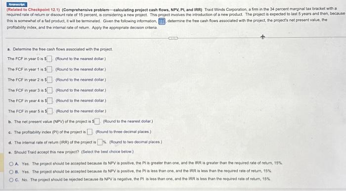 Solved (Related to Checkpoint 12.1) (Comprehensive problem - | Chegg.com