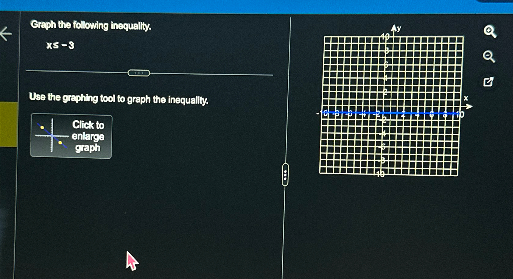 Solved Graph the following inequality.x≤-3Use the graphing | Chegg.com