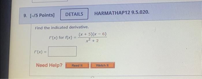 Solved Find the indicated derivative. f′(x) for | Chegg.com