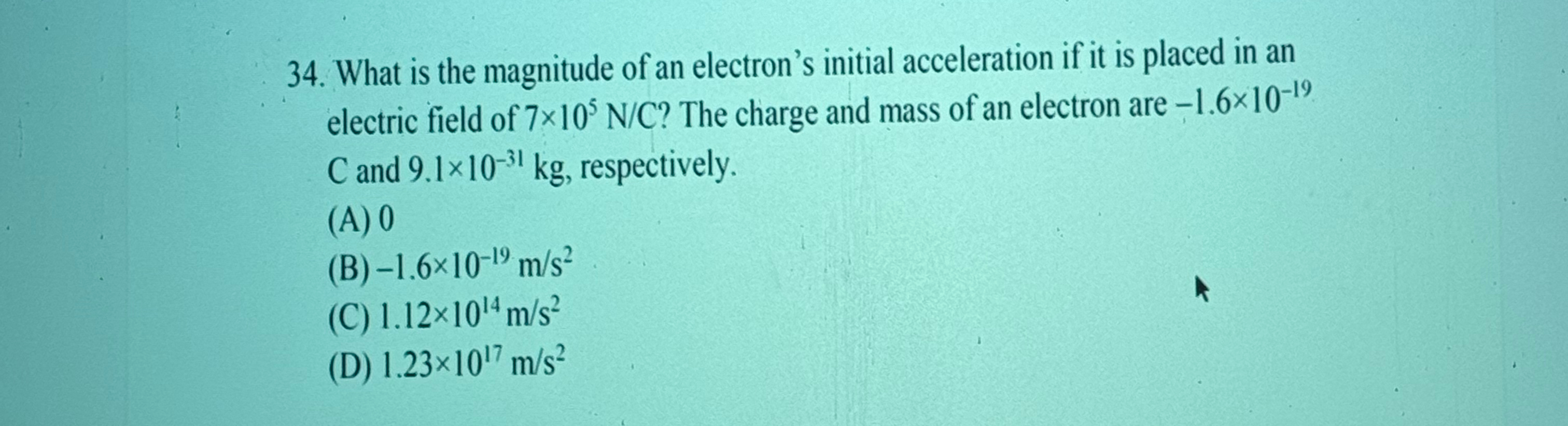 Solved What is the magnitude of an electron's initial | Chegg.com