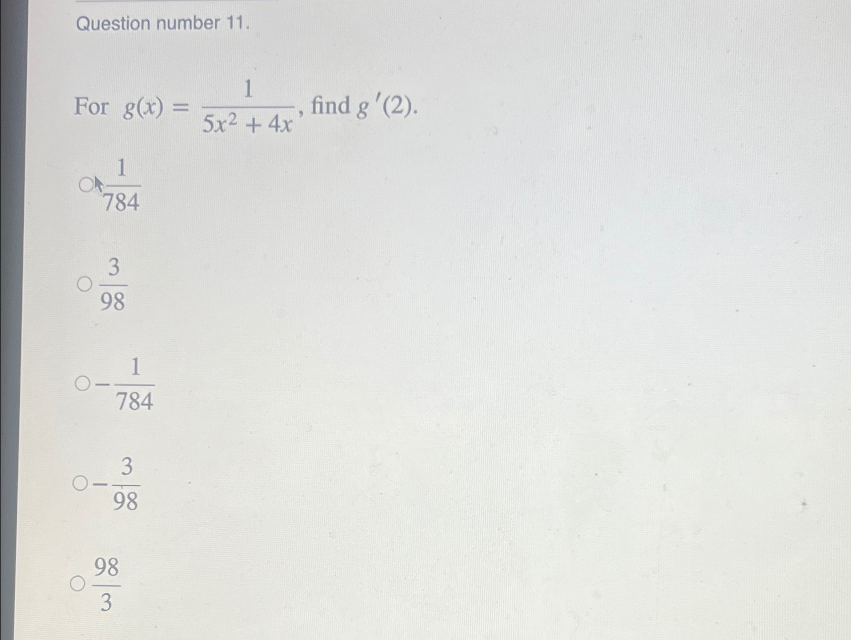 Solved Question number 11.For g(x)=15x2+4x, ﻿find | Chegg.com