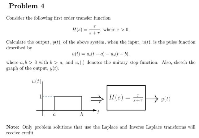 Solved Problem 4 Consider the following first order transfer | Chegg.com
