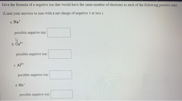 Solved Give the formula of a negative ion that would have | Chegg.com