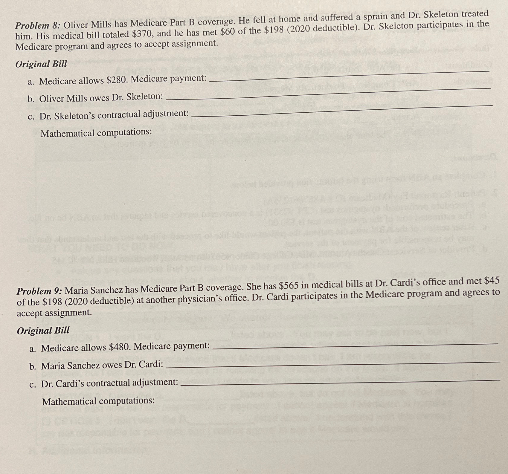 Solved Problem 1: Mr. ﻿Doolittle has Medicare Parts A and B | Chegg.com