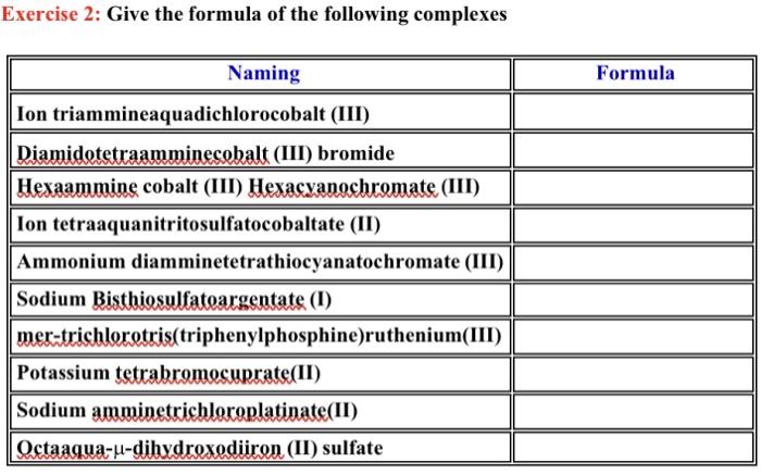 Solved Question 1 Give the naming of the following complexes | Chegg.com