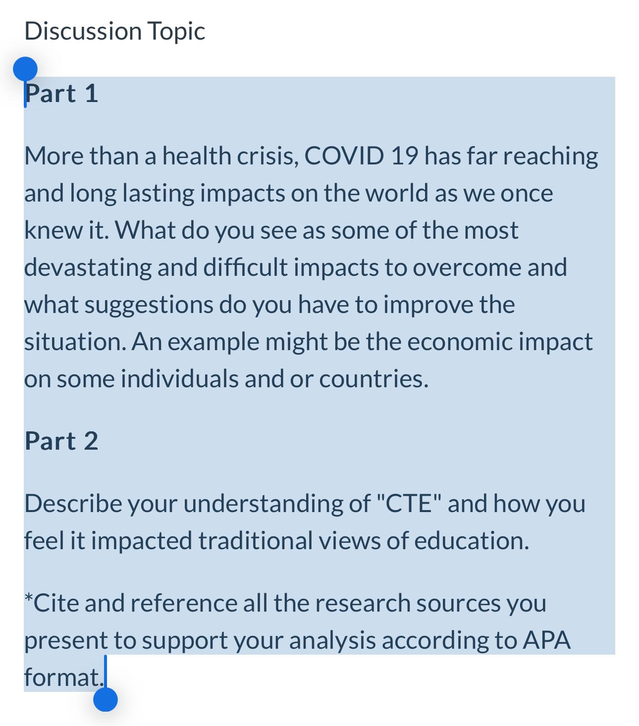 Solved In 500 ﻿words answer this prompt Discussion TopicPart | Chegg.com