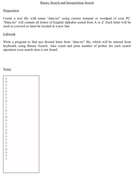 Solved Binary Search and Interpolation Search Preparation | Chegg.com