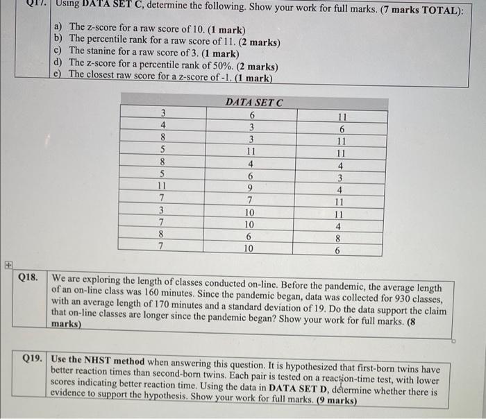 Solved Using DATA SET C, determine the following. Show your | Chegg.com