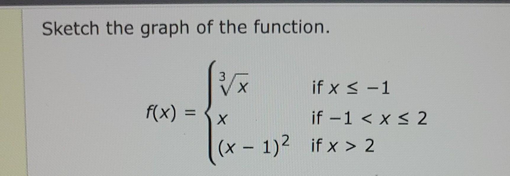 Solved Sketch the graph of the function. f(x)=⎩⎨⎧3xx(x−1)2 | Chegg.com