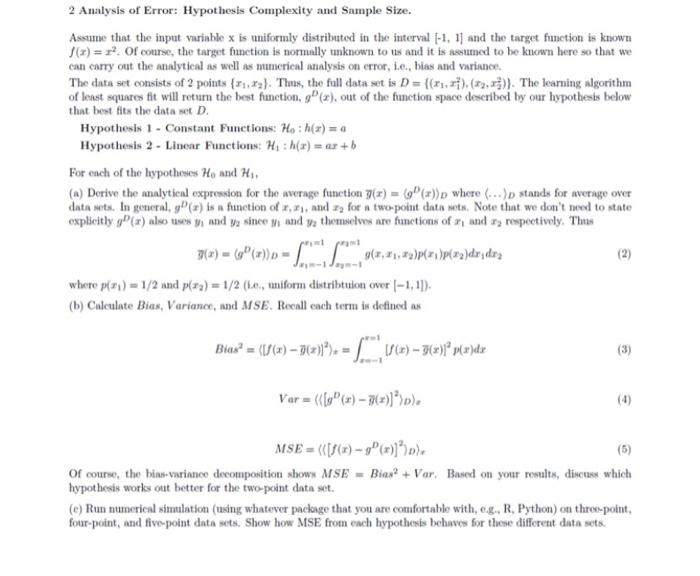 Solved 2 Analysis of Error: Hypothesis Complexity and Sample | Chegg.com