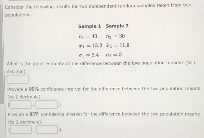 Solved Consider the following results for two independent | Chegg.com