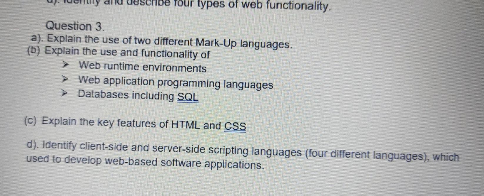 Solved four types of web functionality. Question 3 a). | Chegg.com