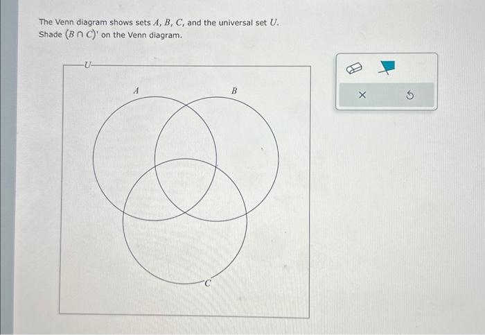 Solved The Venn diagram shows sets A,B,C, and the universal | Chegg.com