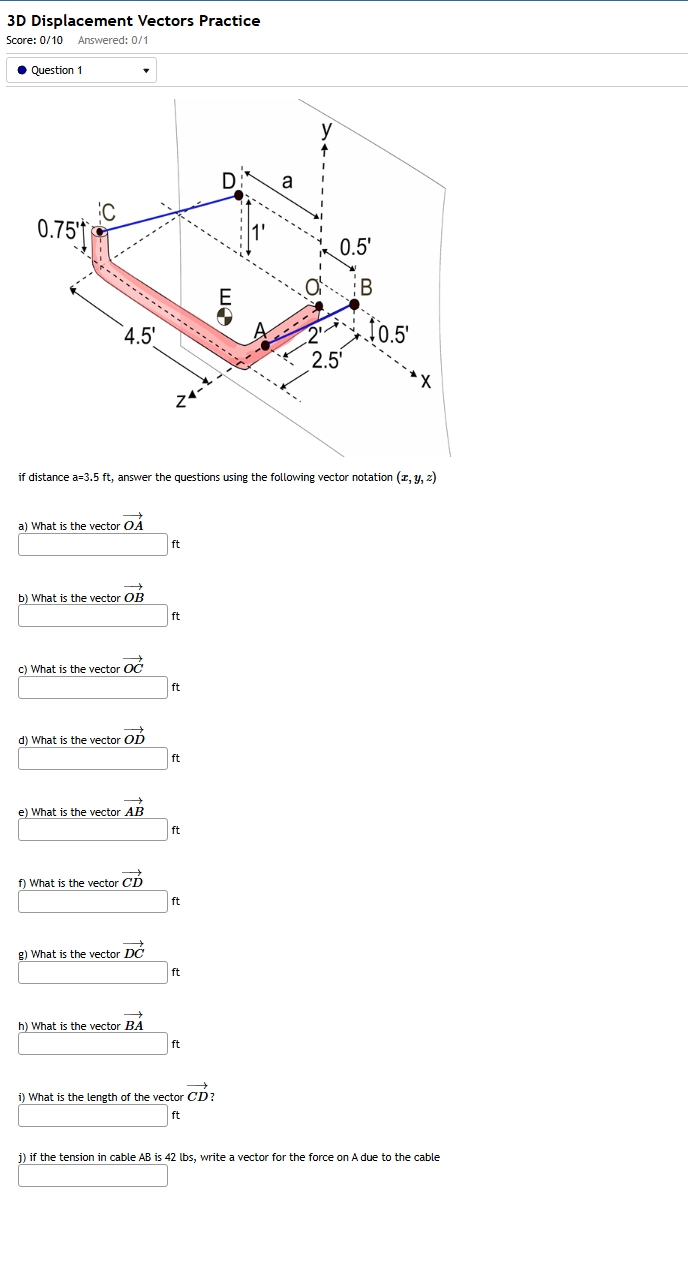 Solved if distance a=3.5ftx,y,z | Chegg.com