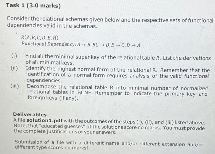 Solved Task 1 (3.0 marks) Consider the relational schemas | Chegg.com