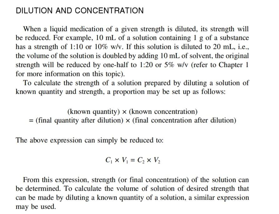 Solved DILUTION AND CONCENTRATION When a liquid medication | Chegg.com