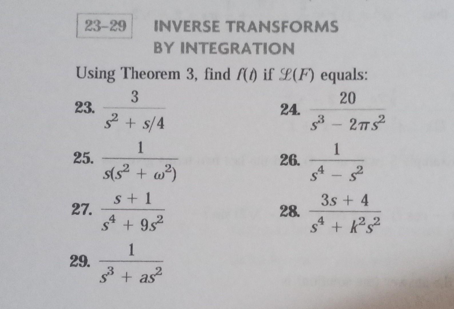 Solved Inverse Transforms By Integration Using Theorem 3