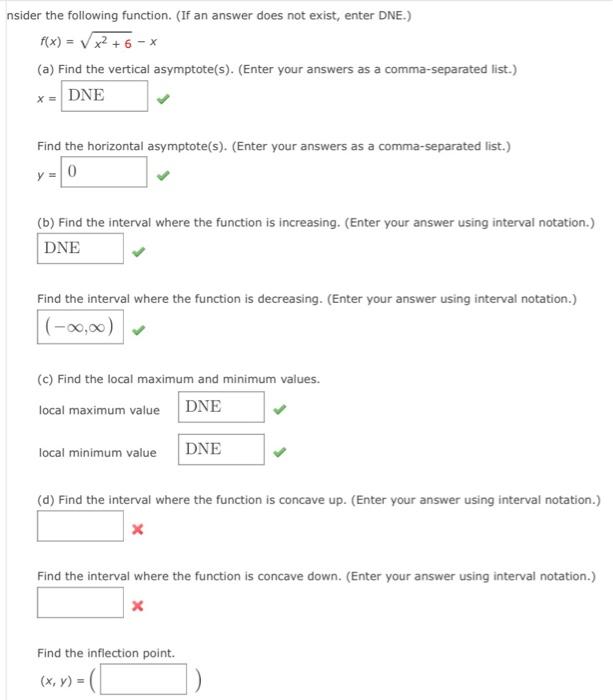 Solved ider the following function. (If an answer does not | Chegg.com