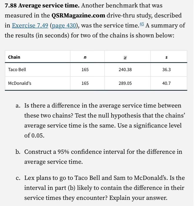 Solved 7.88 Average service time. Another benchmark that was | Chegg.com