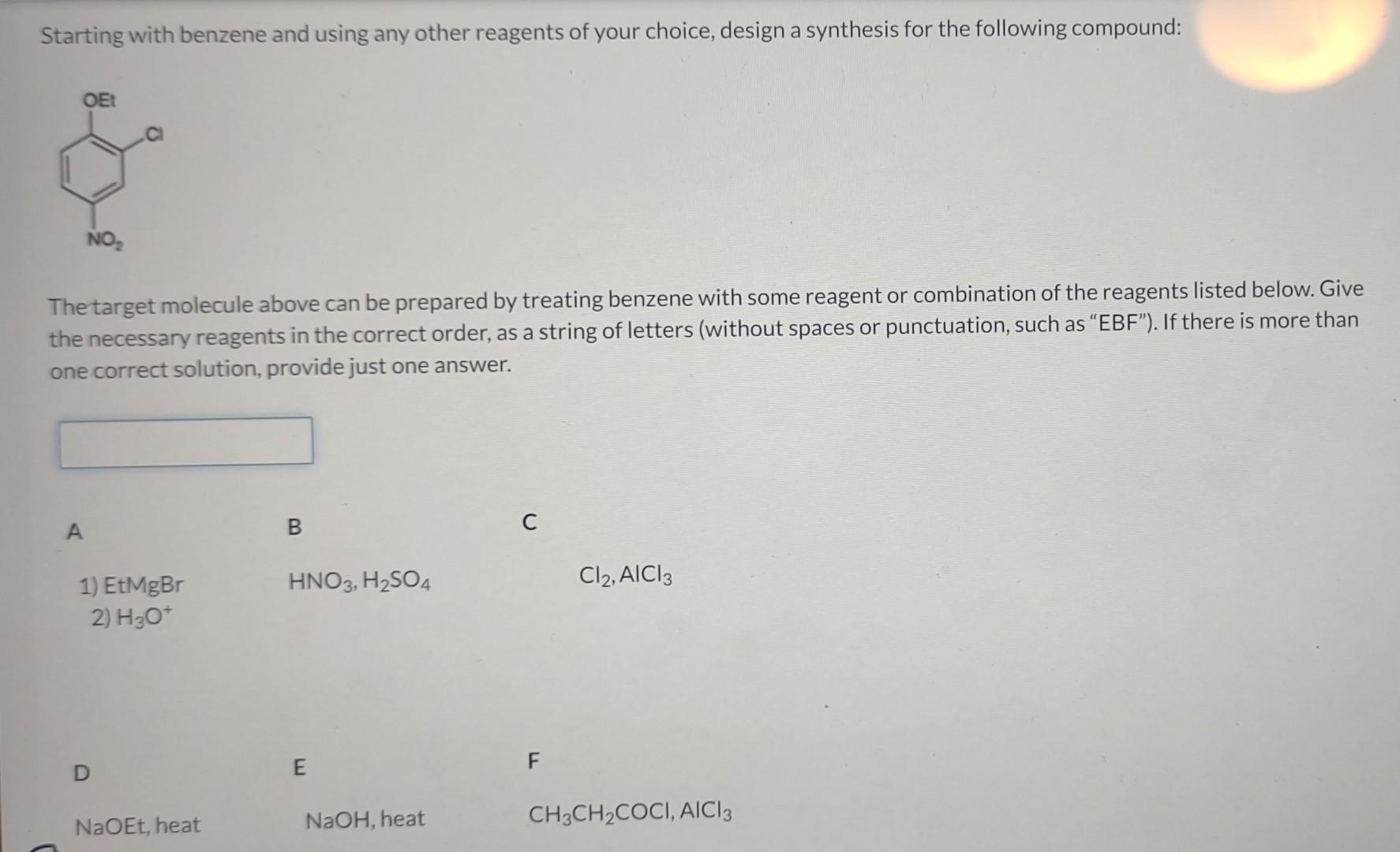 Solved Starting with benzene and using any other reagents of | Chegg.com