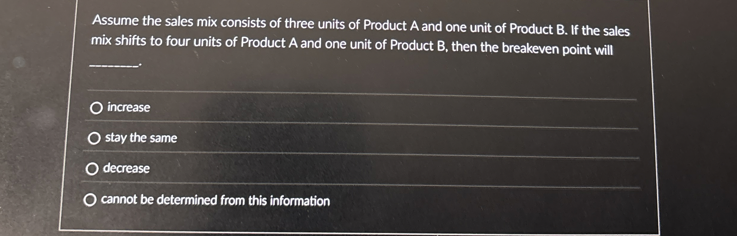 Solved Assume the sales mix consists of three units of | Chegg.com