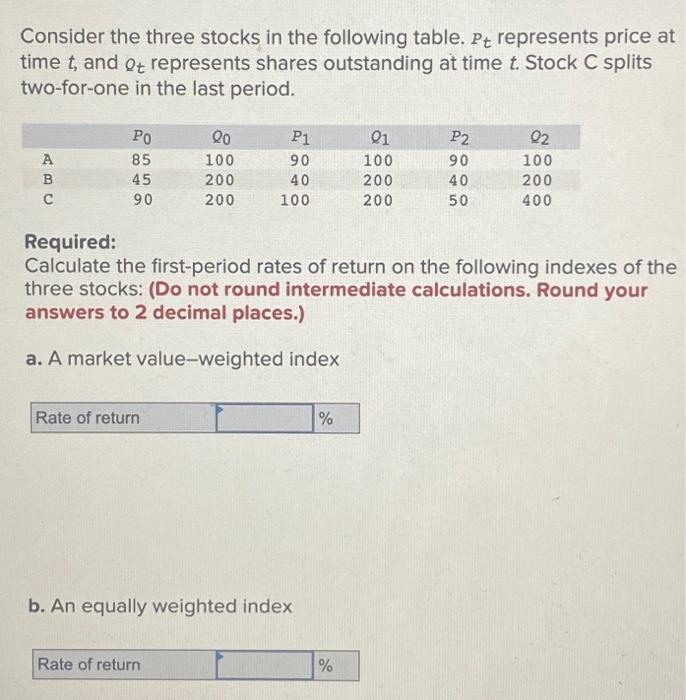 Solved Consider the three stocks in the following table. Pt | Chegg.com