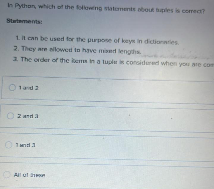 Solved In Python, which of the following statements about | Chegg.com