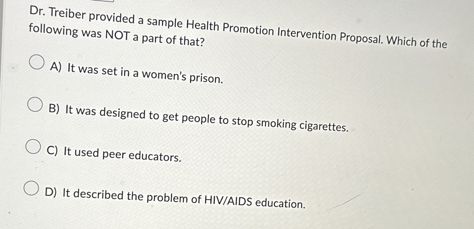 Solved Dr. ﻿Treiber provided a sample Health Promotion | Chegg.com