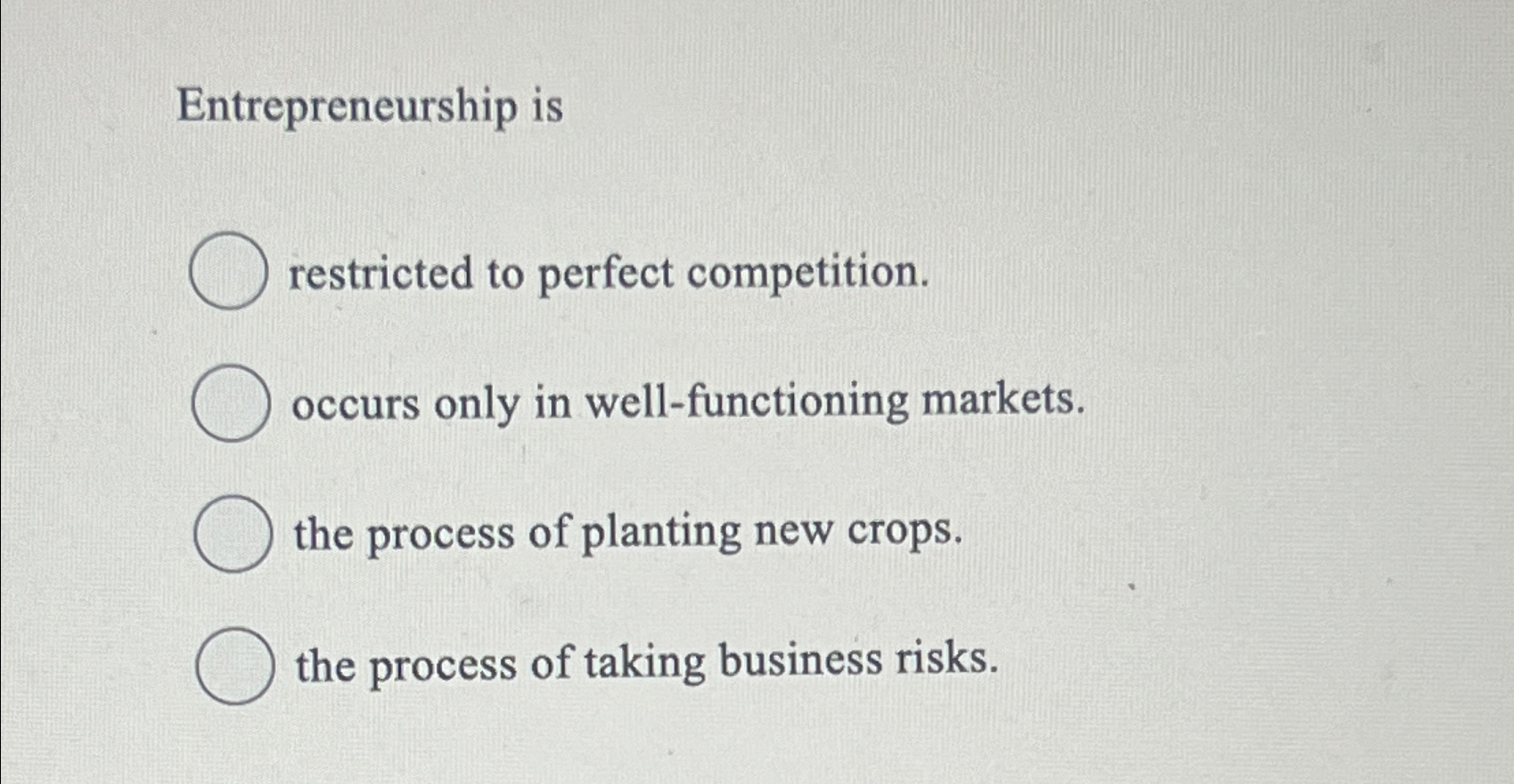 Solved Entrepreneurship isrestricted to perfect | Chegg.com