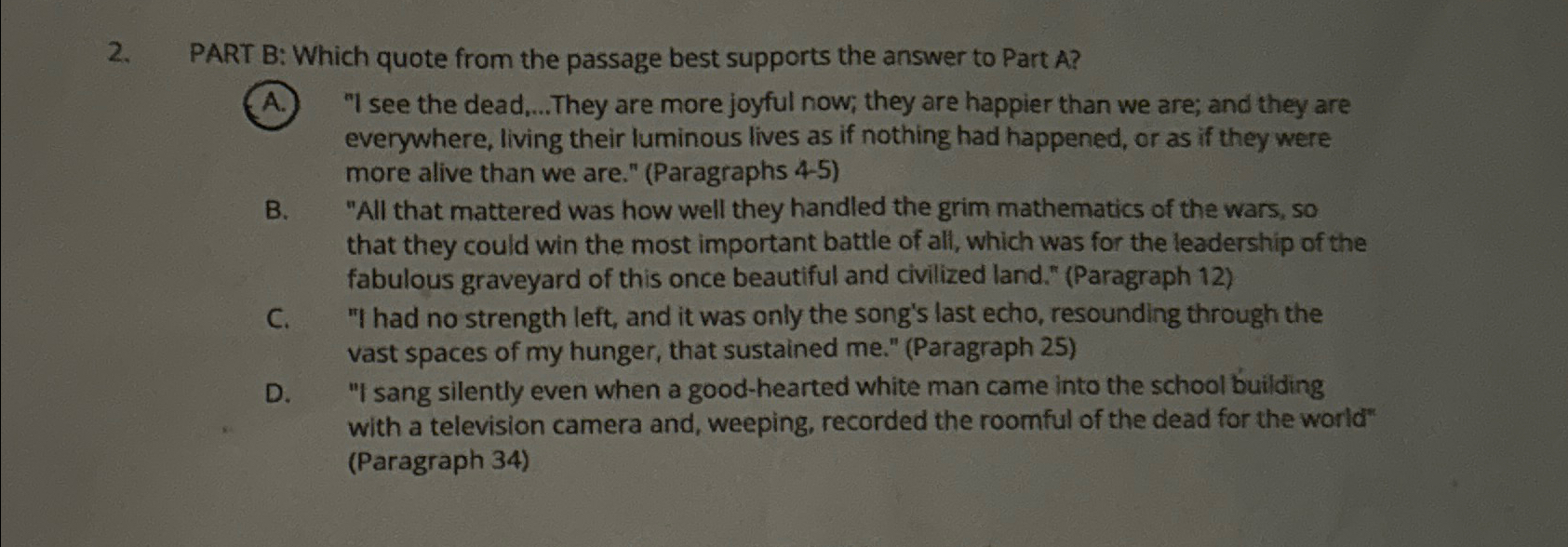 Solved PART B: Which quote from the passage best supports | Chegg.com