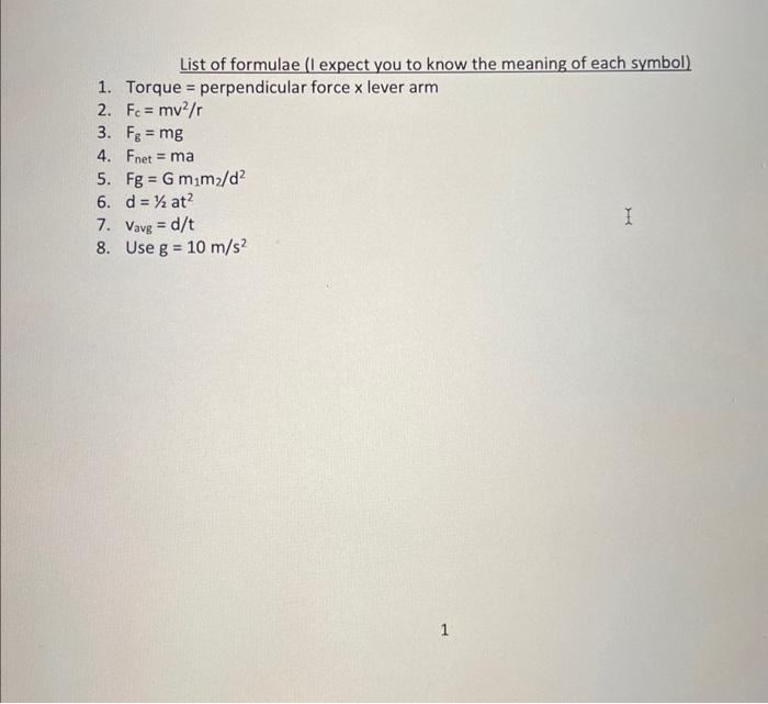 Solved List of formulae (I expect you to know the meaning of | Chegg.com