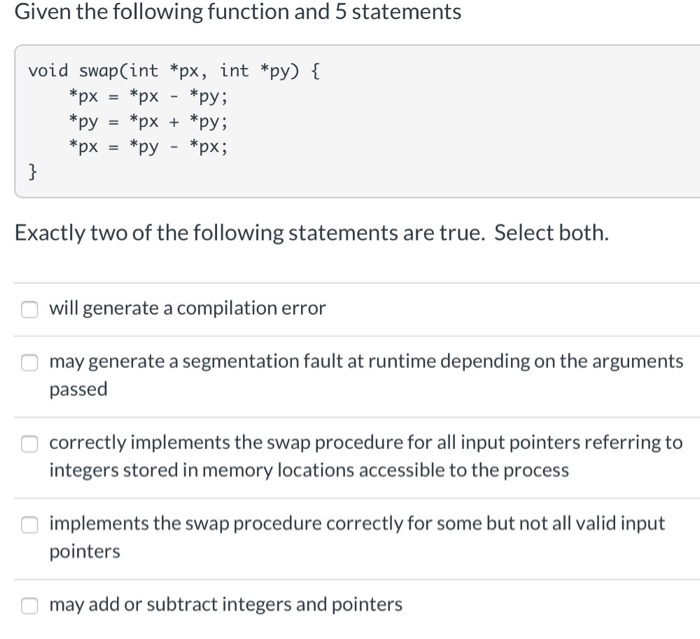 Solved Given the following function and 5 statements void | Chegg.com