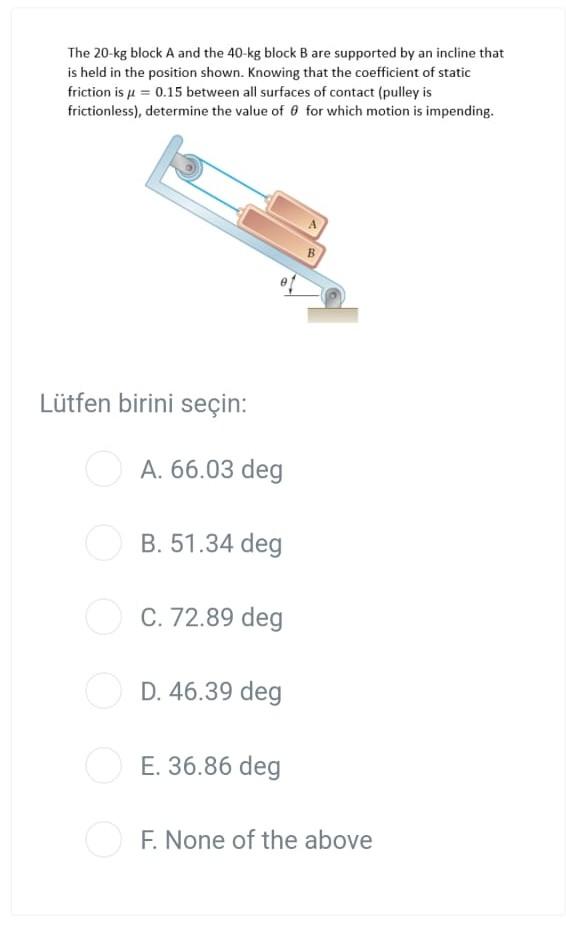 Solved The 20- kg block A and the 40−kg block B are | Chegg.com Solved The 20- kg block A and the 40−kg block B are | Chegg.com