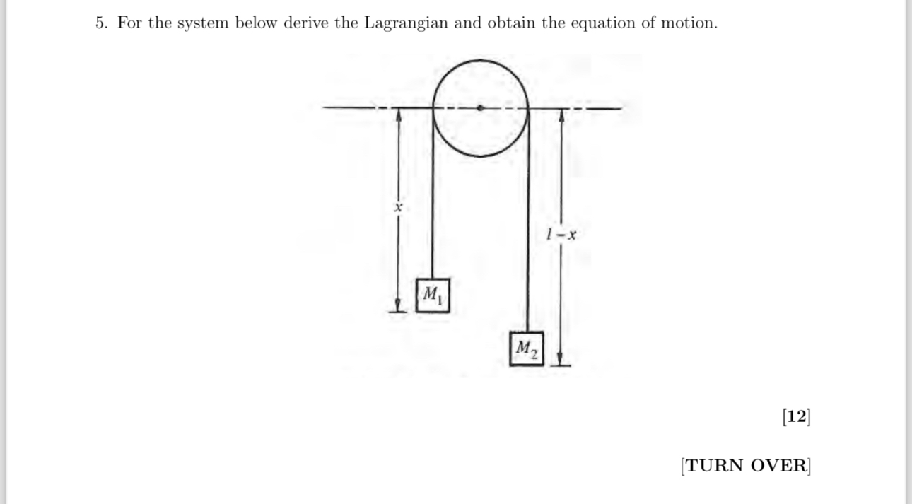 Solved For the system below derive the Lagrangian and obtain | Chegg.com