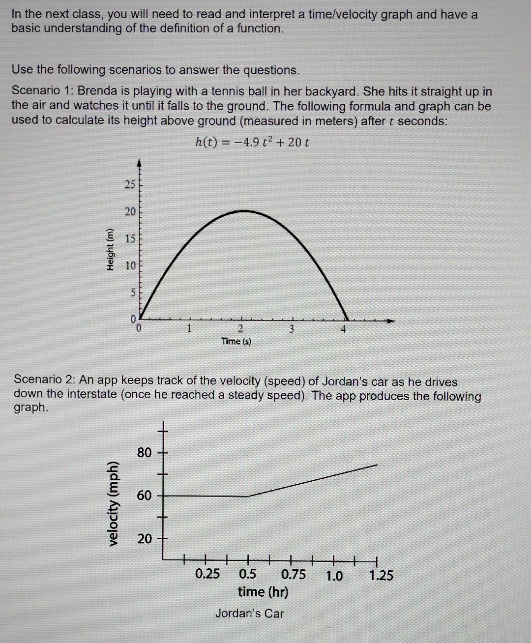 Solved scenario 1: height and after t seconds scenario | Chegg.com