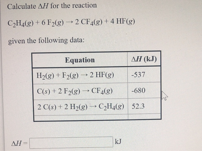Solved Calculate AH for the reaction C2H4(g) + 6 F2(g) → 2 | Chegg.com