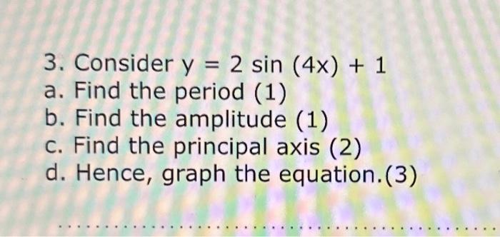Solved 3. Consider y=2sin(4x)+1 a. Find the period (1) b. | Chegg.com