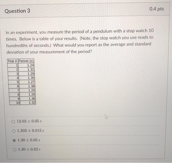 In an experiment, you measure the period of a | Chegg.com