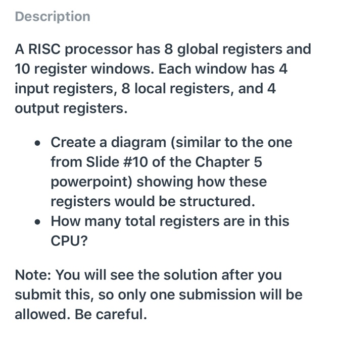 Solved Description A RISC processor has 8 global registers | Chegg.com