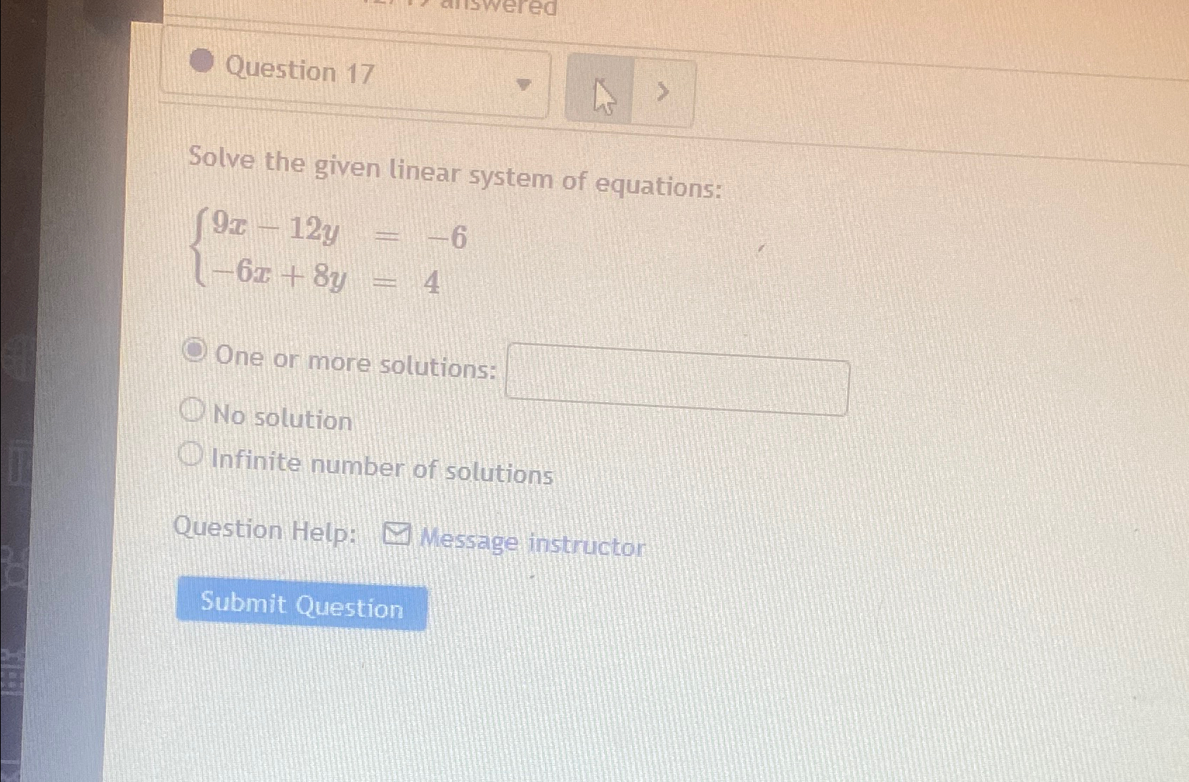 Solved Question 17Solve the given linear system of | Chegg.com