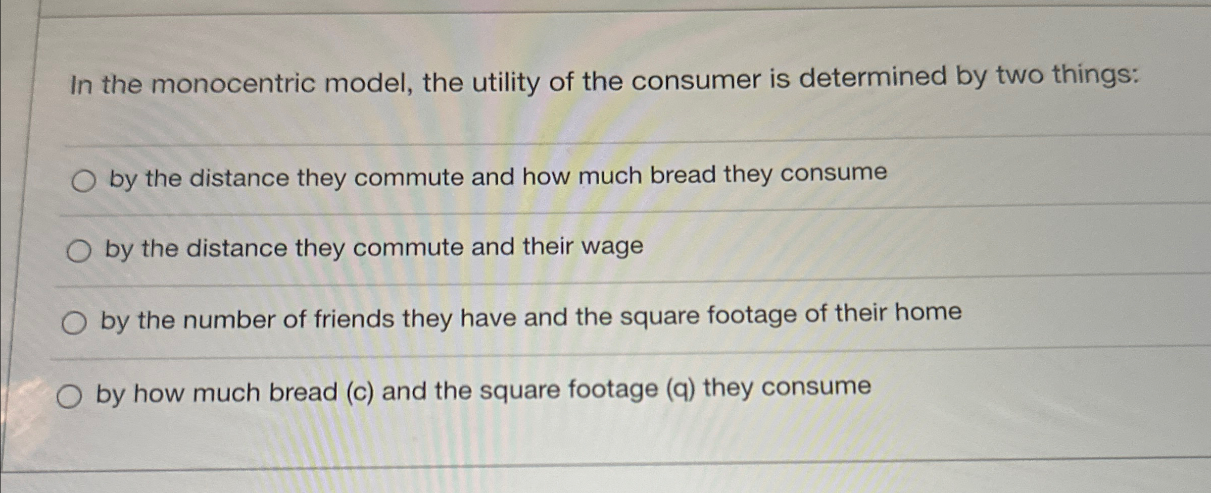 Solved In the monocentric model, the utility of the consumer | Chegg.com