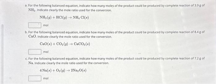 Solved a. For the following balanced reaction, calculate how | Chegg.com