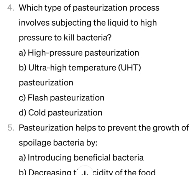 Solved Which type of pasteurization process involves | Chegg.com